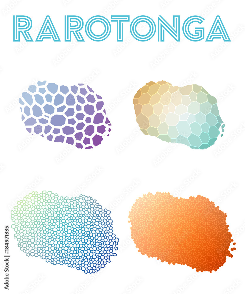 Rarotonga polygonal island map. Mosaic style maps collection. Bright ...