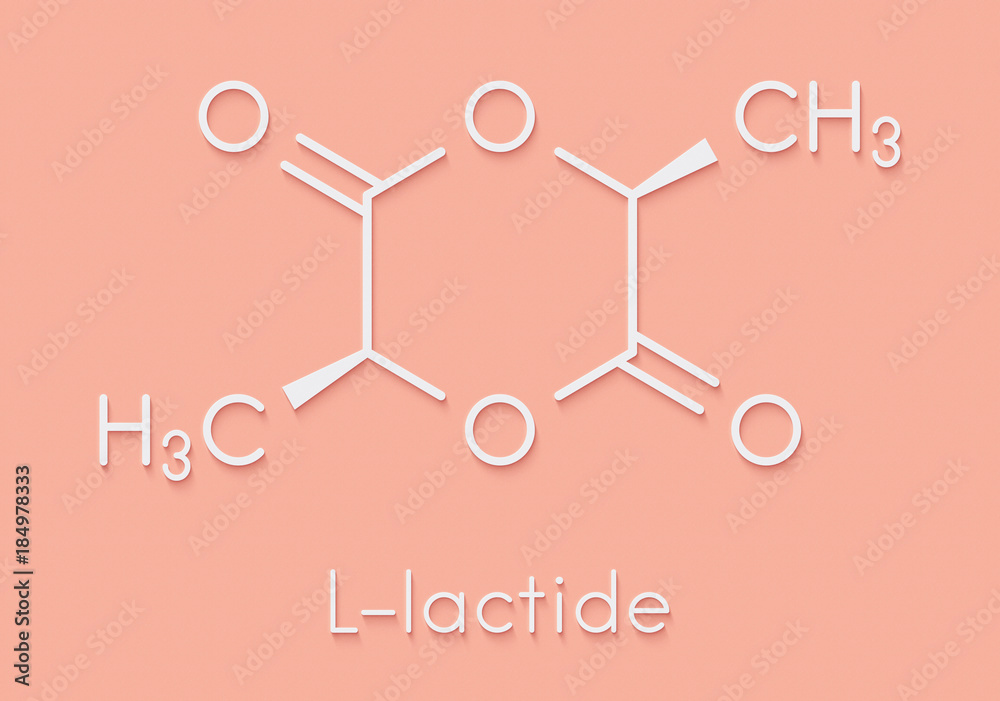 L-lactide PLA precursor molecule. Used in synthesis of polymeric ...
