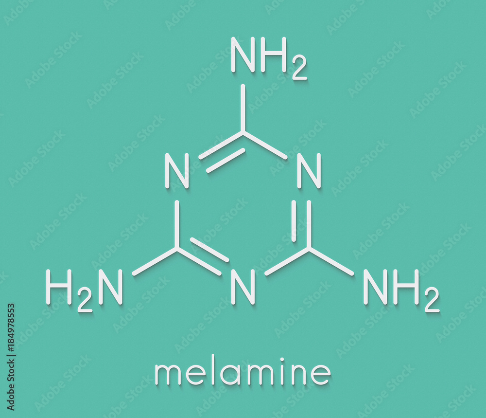Melamine molecule. Used in protein adulteration, e.g. in milk powder ...