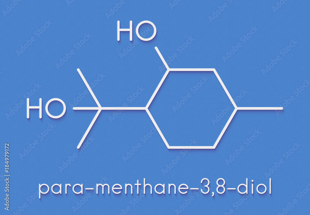 p-Menthane-3-8-diol (PMD, menthoglycol) insect repellent molecule ...