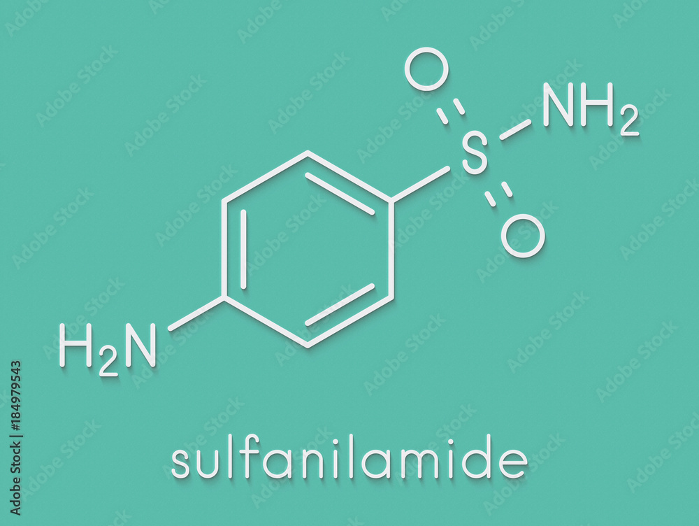 Sulfanilamide (sulphanilamide) sulfonamide antiobiotic molecule. One of ...