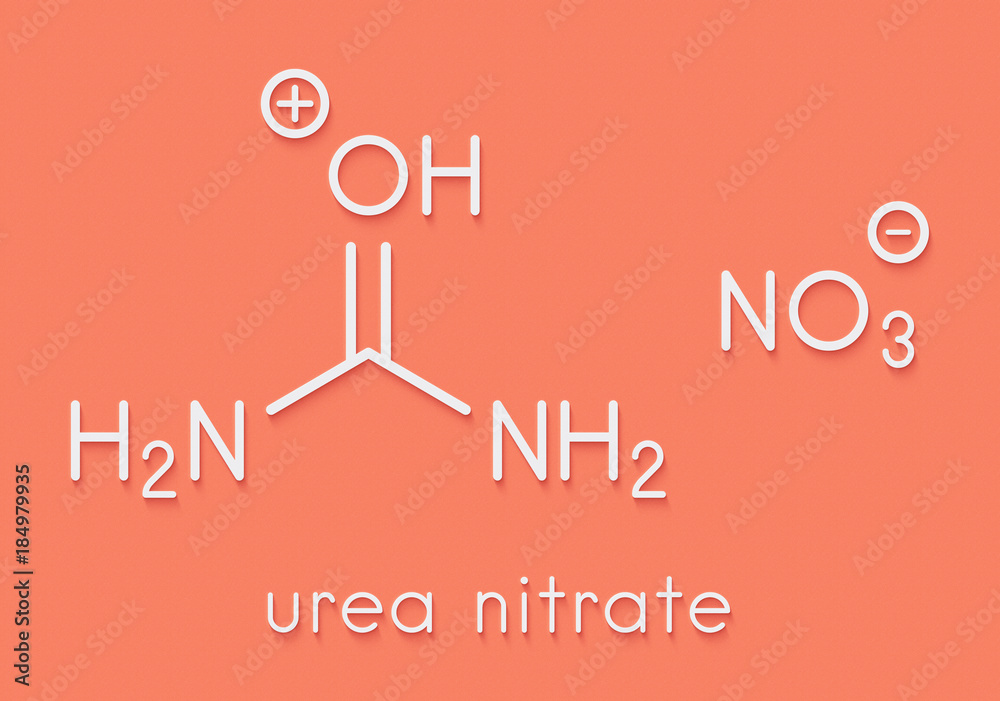 Urea nitrate high explosive molecule. Prepared by reacting urea with ...