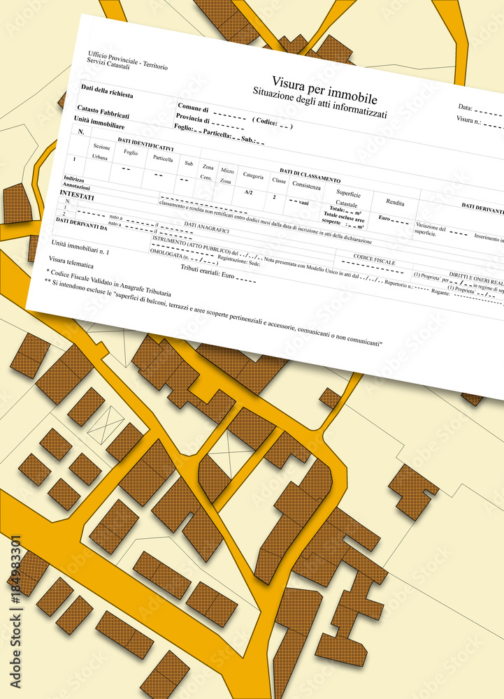 Imaginary cadastral map of territory with buildings and roads Stock ...