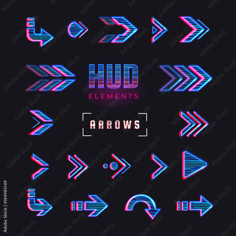 Futuristic interface hud design elements. Set of arrows, pointers ...