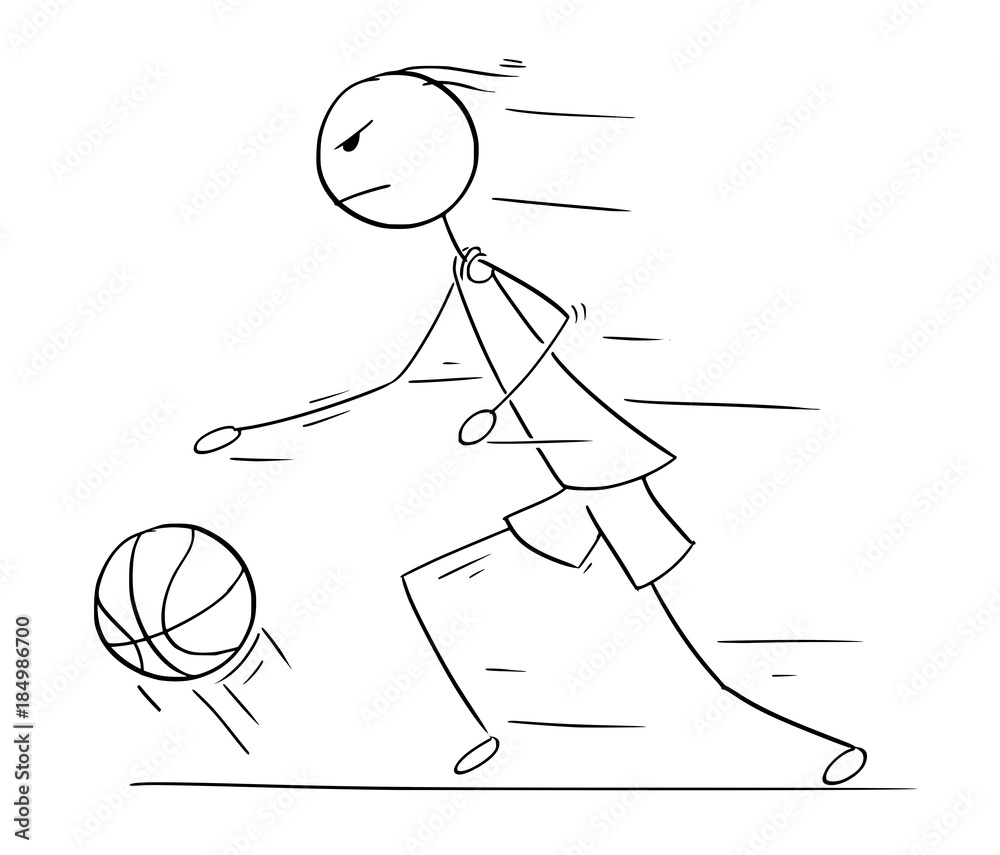 Vector Cartoon of Basketball Player Running and Dribbling with Ball ...