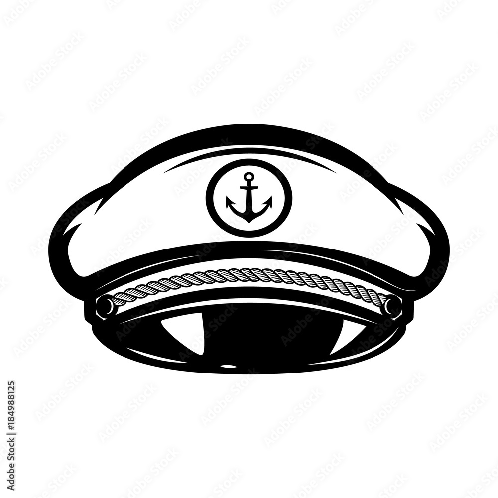Hat of sea captain isolated on white background. Design elements for ...