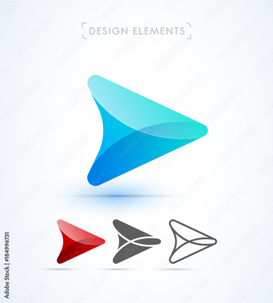 Vector abstract navigation arrow map logo elements. Origami, material ...