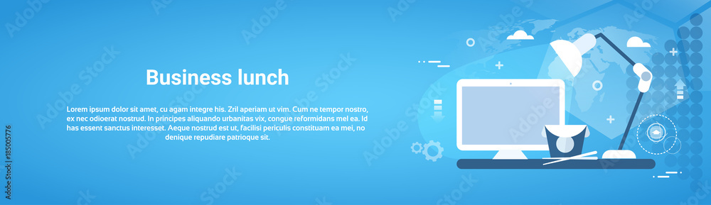 Business Lunch Break Concept Web Horizontal Banner With Copy Space Flat ...