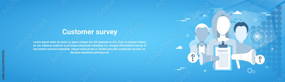 Customer Survey Web Horizontal Banner With Copy Space Flat Vector ...