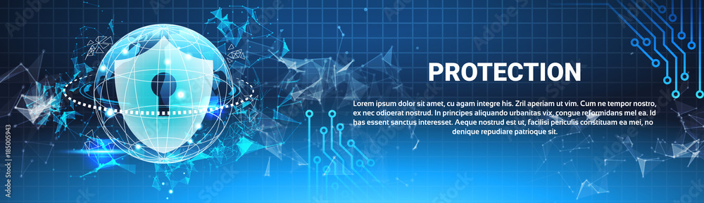 Protection Shield Blue Polygons Over Binary Code Background Business ...