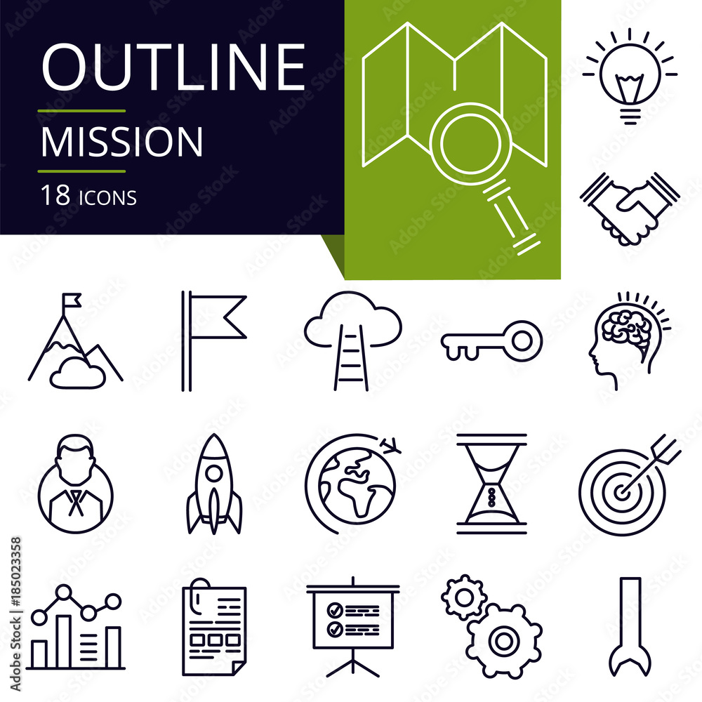 Set of outline icons of mission. Modern icons for website, mobile, app ...