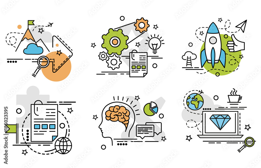 Set of outline icons of mission. Colorful icons for website, mobile ...