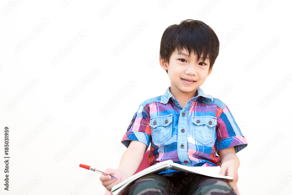 Education Concept of Little Boy Studying with Happy Emotion in ...