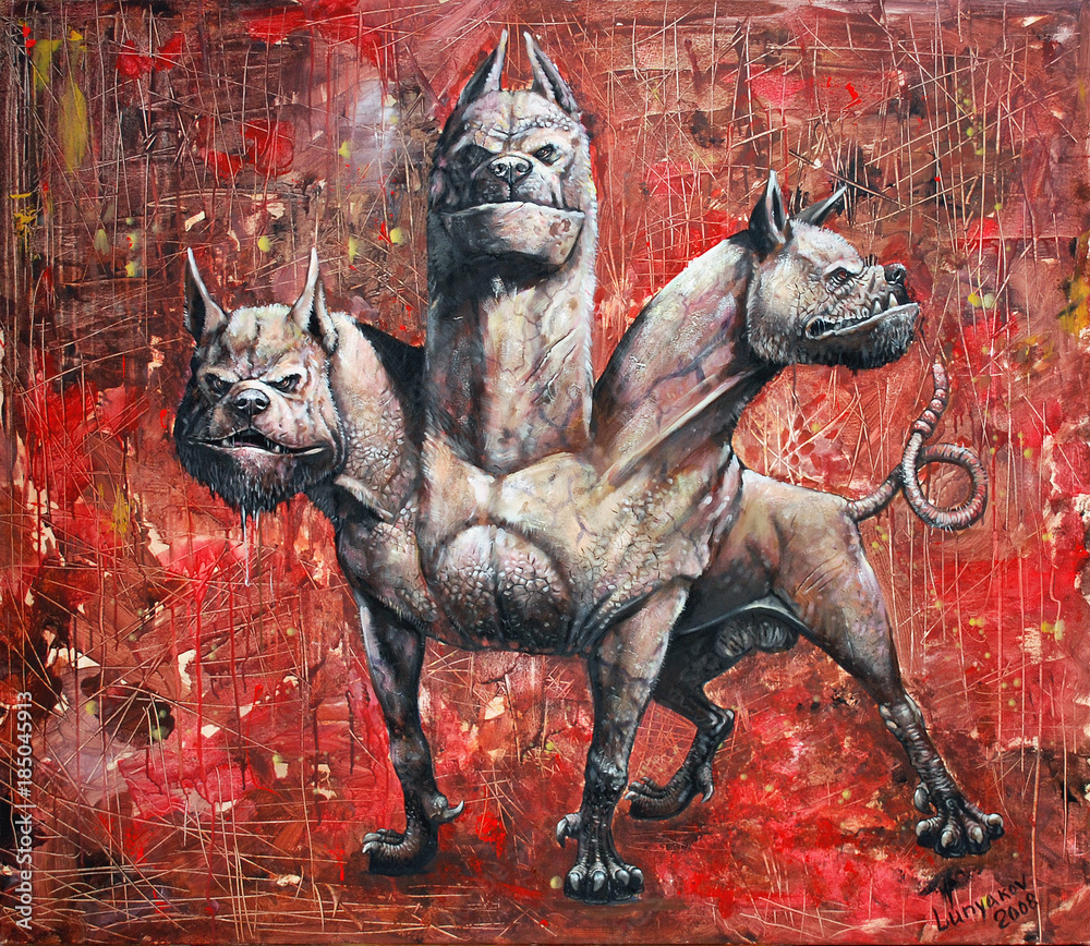 Cerberus illustration. Hound of Hades. Greek mythology. Stock ...