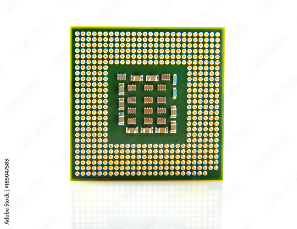 Macro shot of computer processor isolated on white background. Stock ...