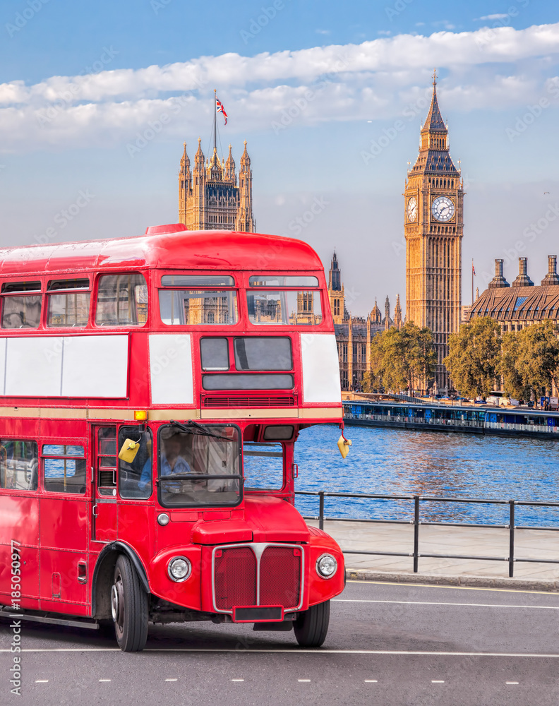 Big Ben with double decker bus in London, England, UK Stock Photo ...