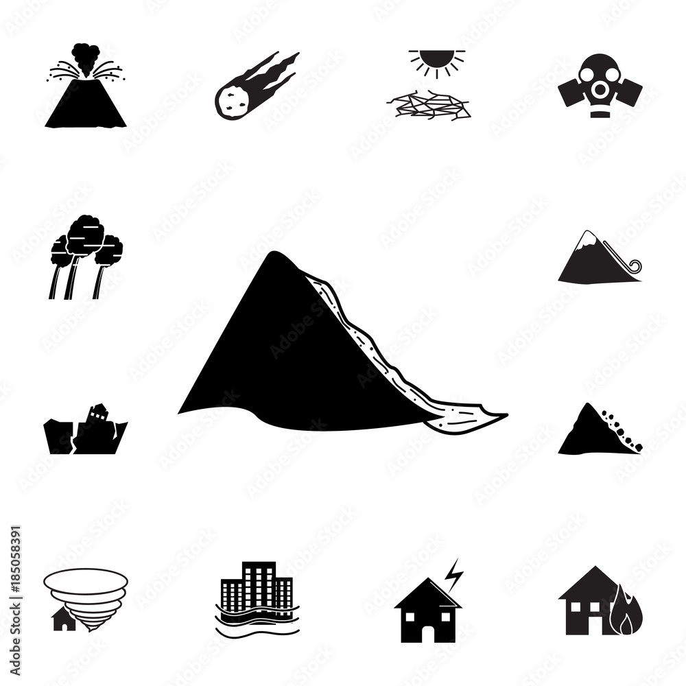 mudflow disaster icon. Set of natural disasters icons. Signs and ...