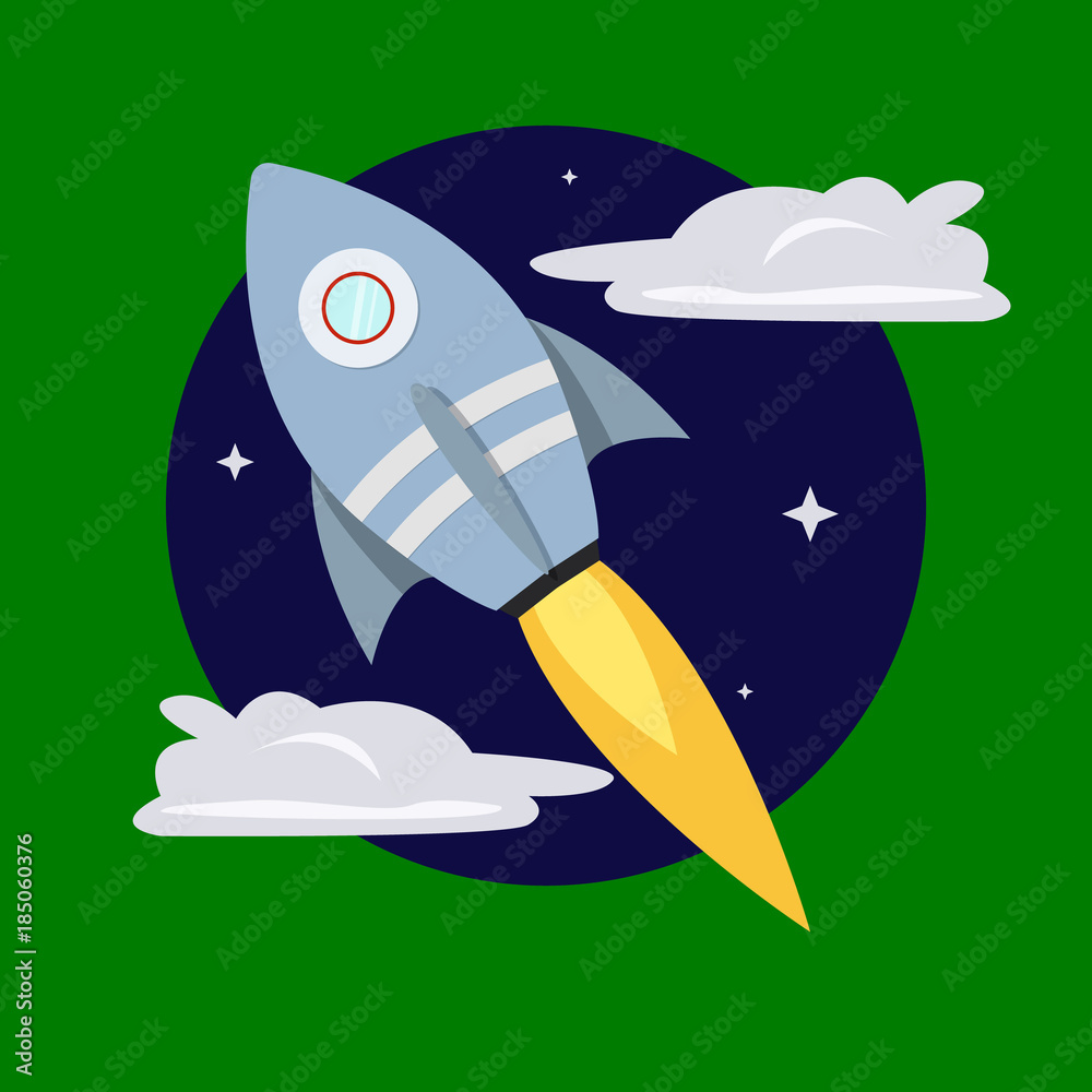 Cartoon rocket on space background, vector illustration. Stock Vector ...