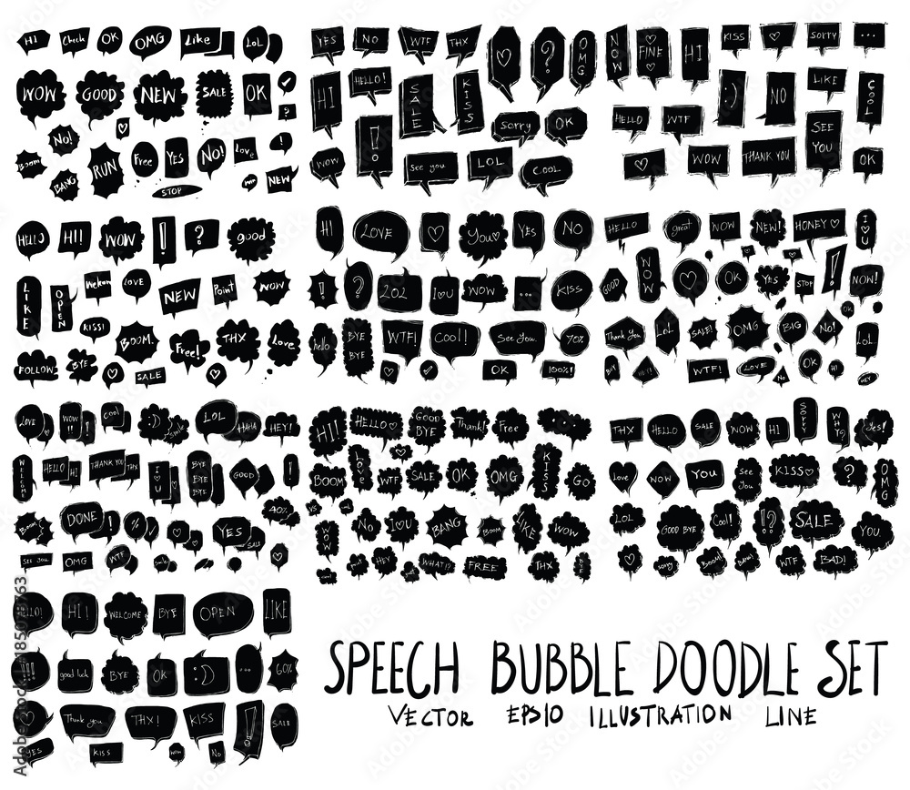 Big Set of Bubble illustration Hand drawn doodle Sketch line vector ...