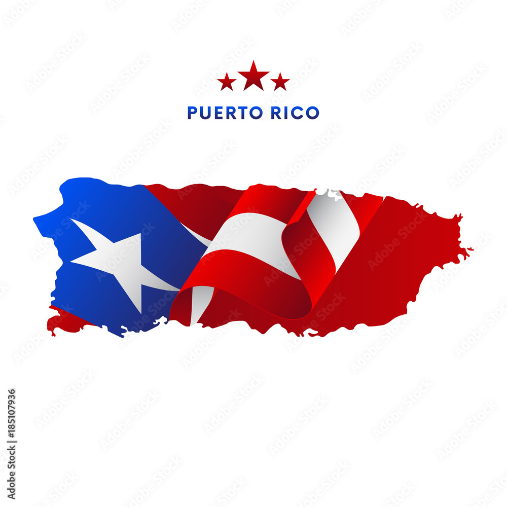 Puerto Rico map with waving flag. Vector illustration. Stock Vector ...