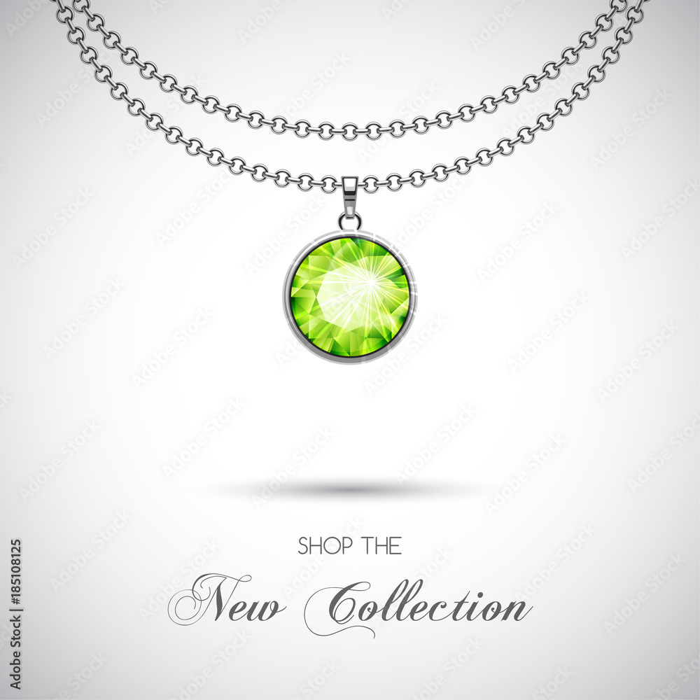 Silver chain necklace with diamond pendant. Vector Illustration Stock ...