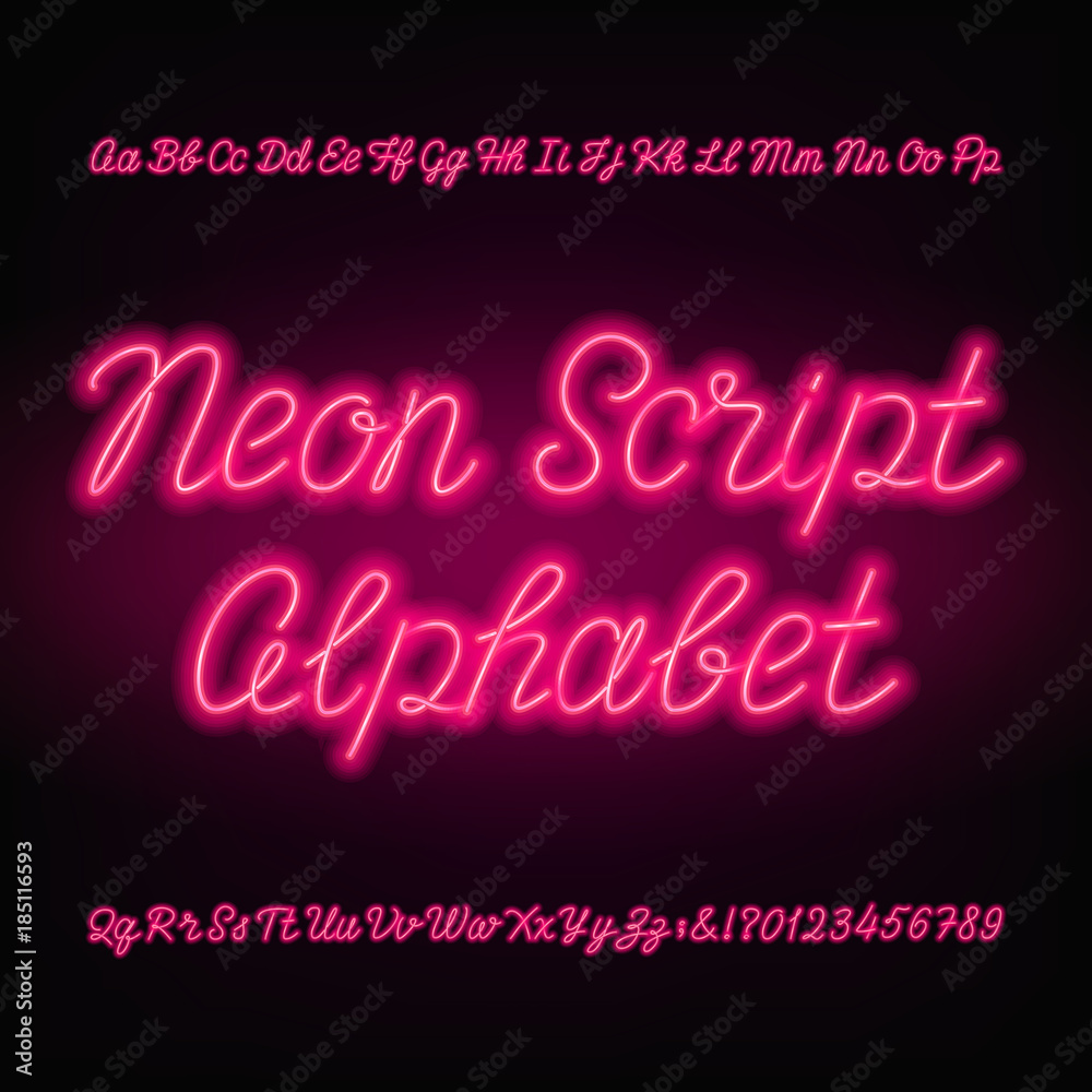 Neon script alphabet font. Handwriting neon uppercase and lowercase ...