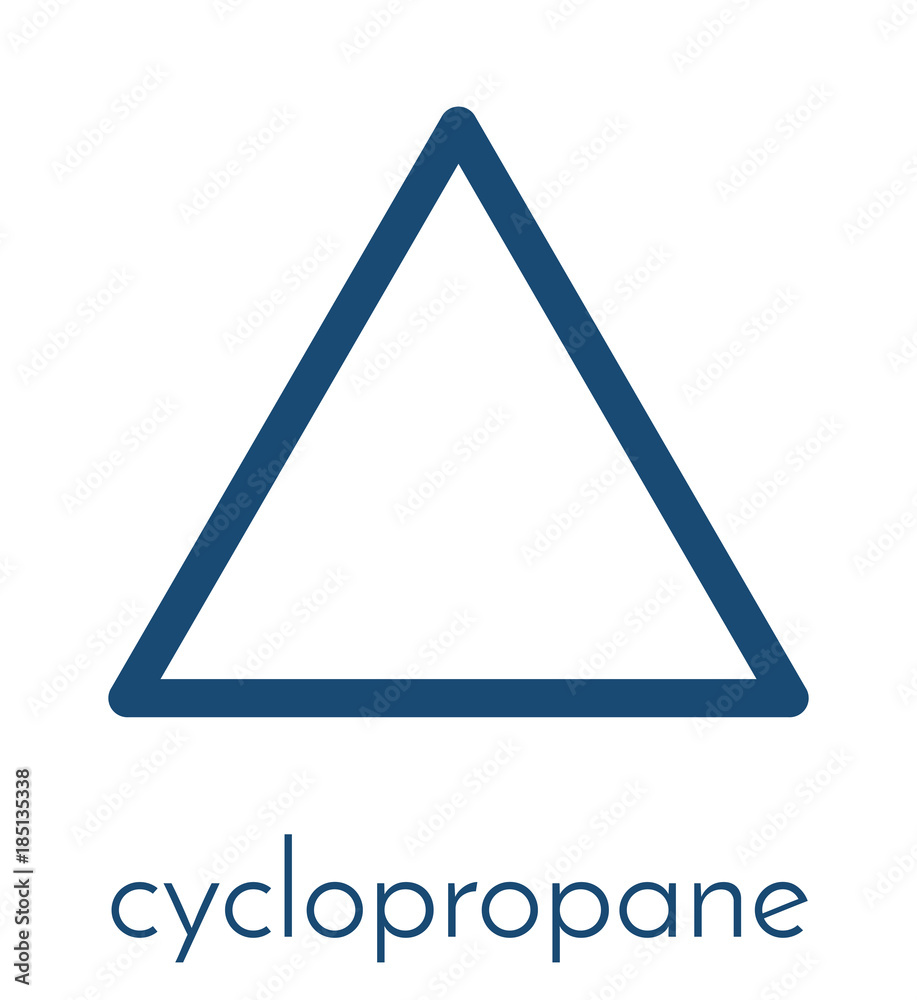 Cyclopropane cycloalkane molecule. Used as anaesthetic. Skeletal ...