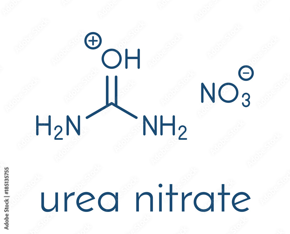 Urea nitrate high explosive molecule. Prepared by reacting urea with ...
