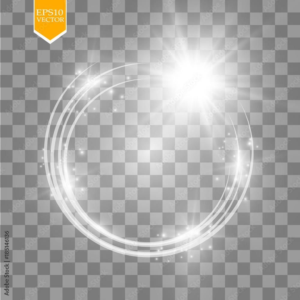 Vector light ring. Round shiny frame with lights dust trail particles ...