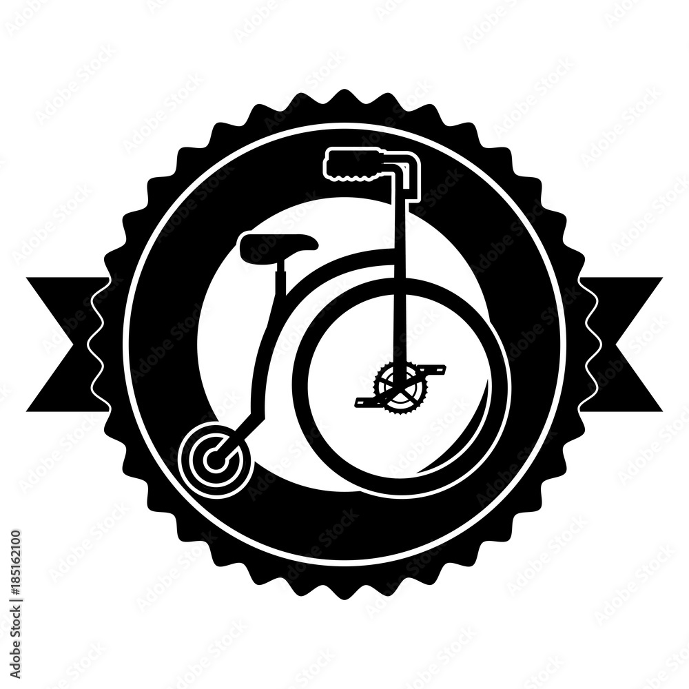 retro bicycle emblem with ribbon vector illustration design Stock ...