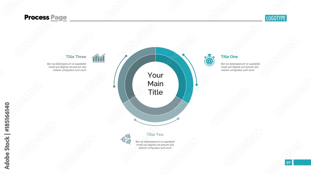 Three Parts Of Pie Chart Slide Template Stock Vector | Adobe Stock