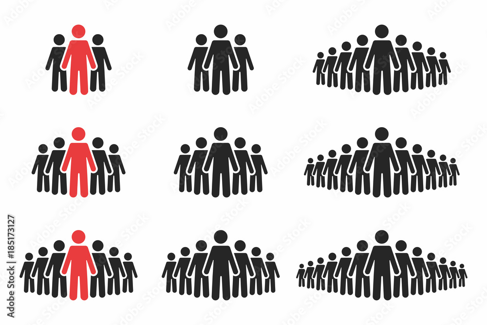 People icon set. Crowd of people in black and red colors. Group of ...