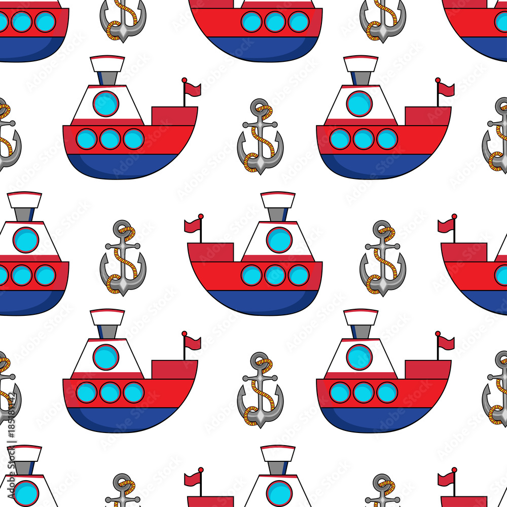 Cute kids ship pattern for girls and boys. Colorful ship pattern on the ...
