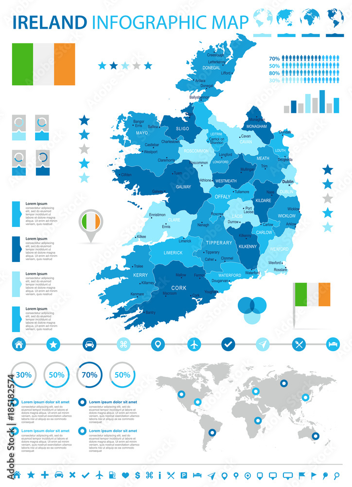 Ireland - infographic map and flag - Detailed Vector Illustration Stock ...