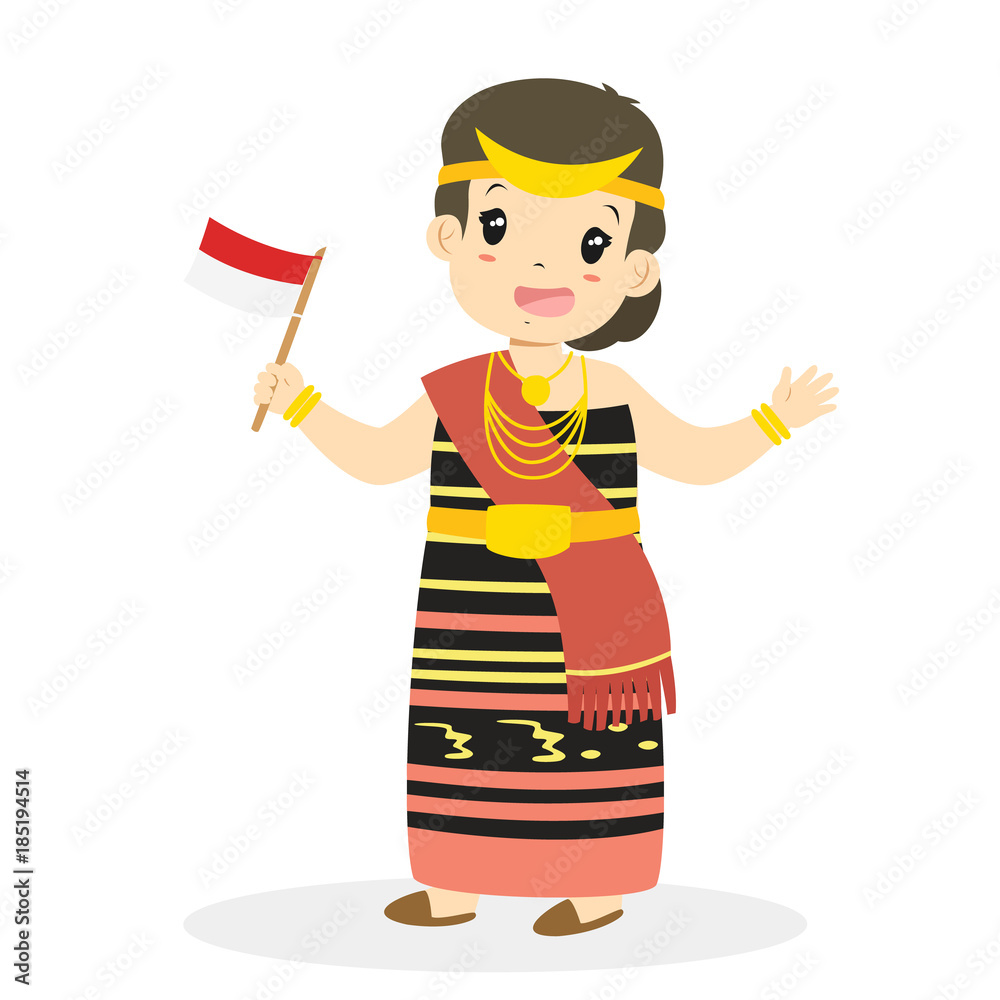 Girl wearing Nusa Tenggara Timur traditional dress and holding ...