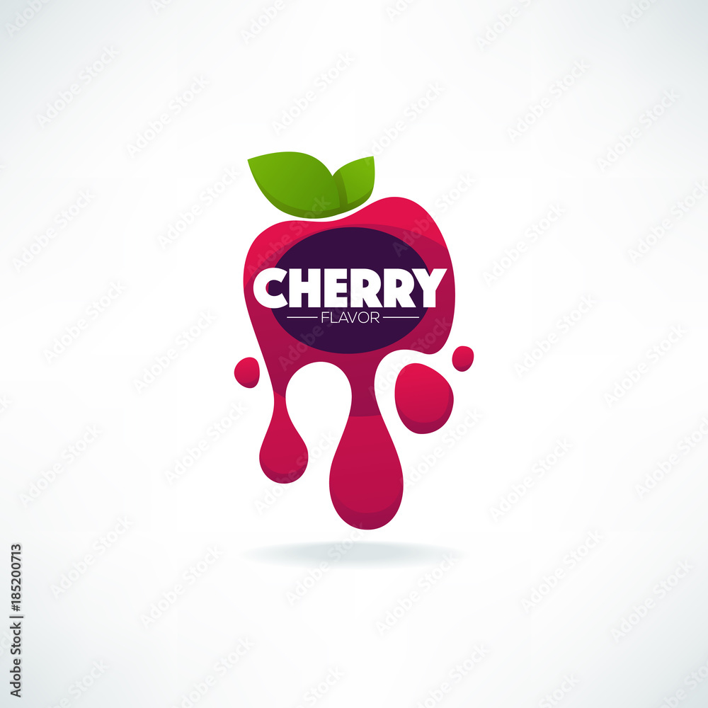 bright sticker, emblem and logo for cherry flavor fresh juice Stock ...