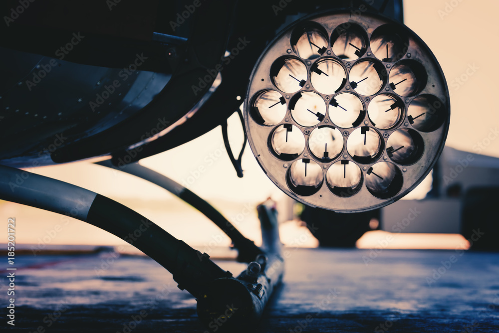 Machine Gun attached to the side of a military helicopter. Stock Photo ...