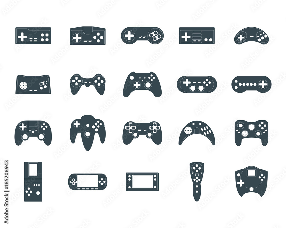 Cartoon Silhouette Black Gamepad Icon Set. Vector Stock Vector | Adobe ...