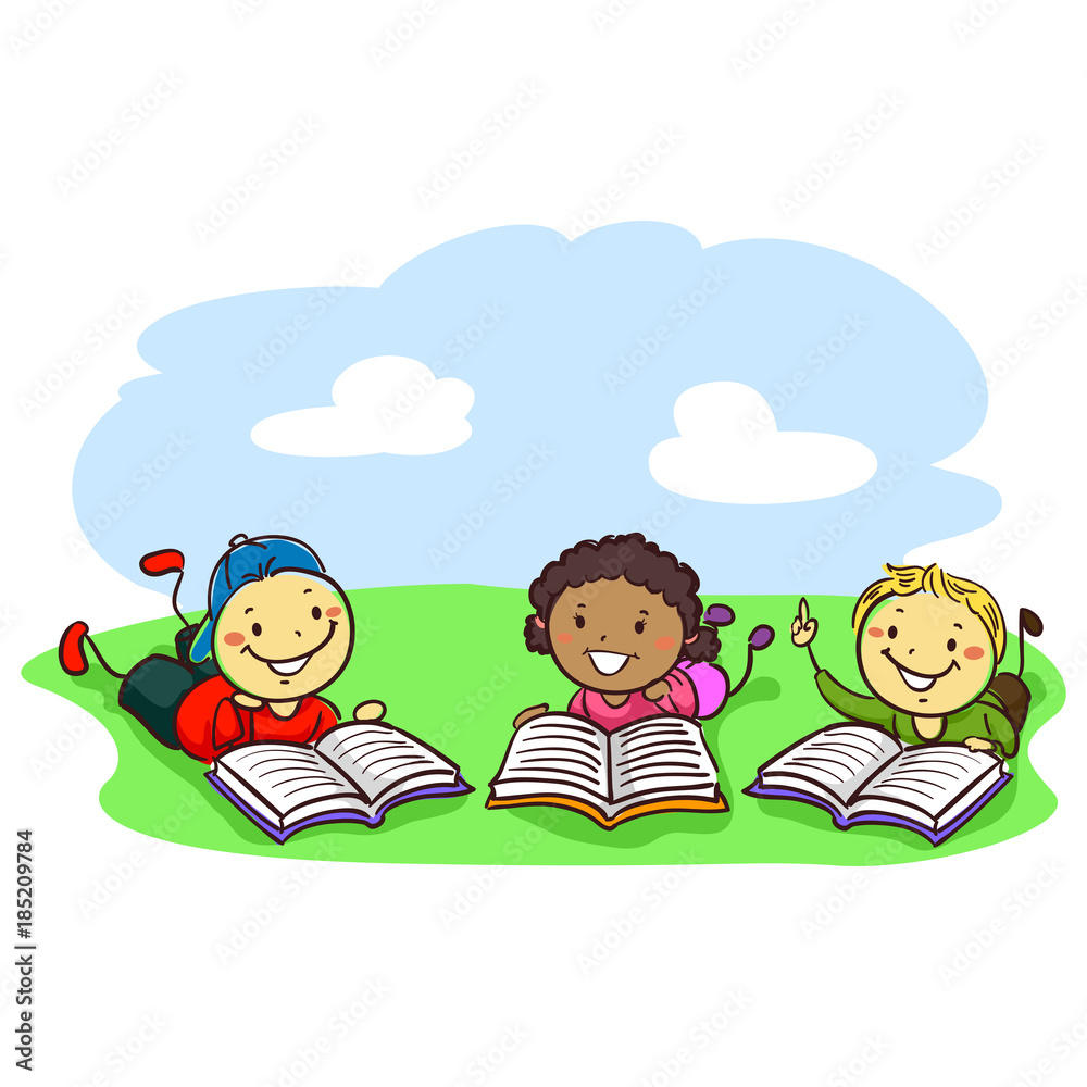 Stick Kids Reading Clip Art