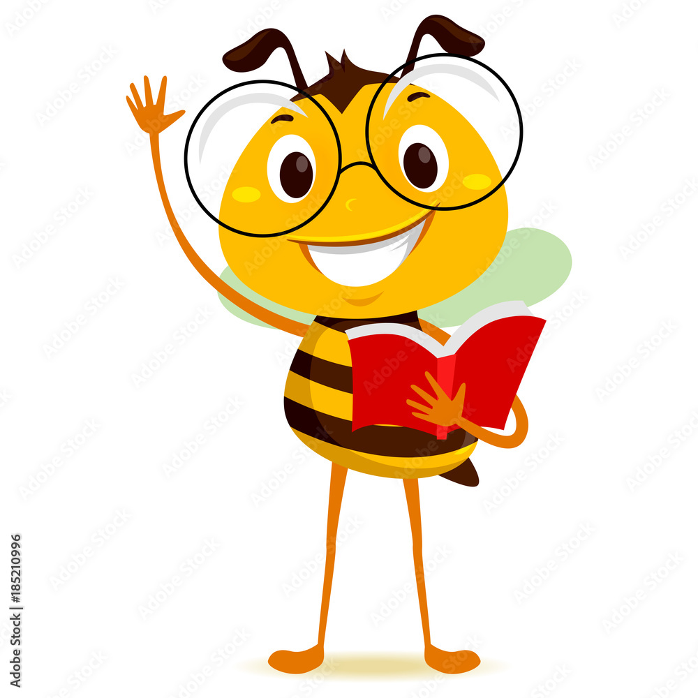 Vector Illustration of Bee Student Holding a Book while Raising his ...