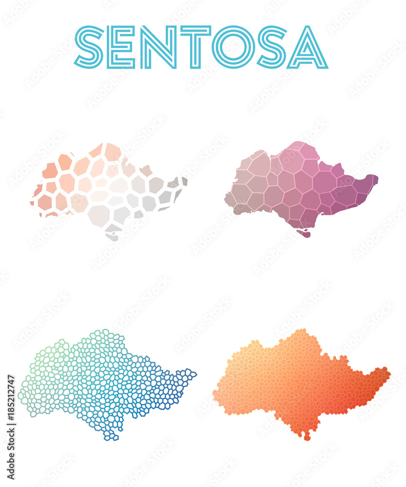 Sentosa polygonal island map. Mosaic style maps collection. Bright ...