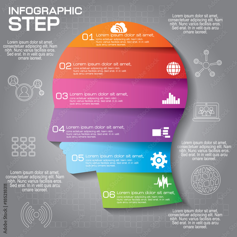 Vector puzzle human face infographic. Cycle brainstorming diagram. 6 ...