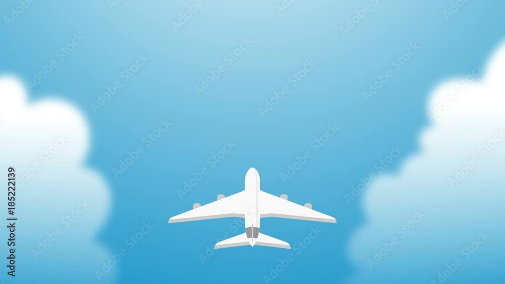 Airplane flying on the sky with clouds loop animation 4K on blue ...