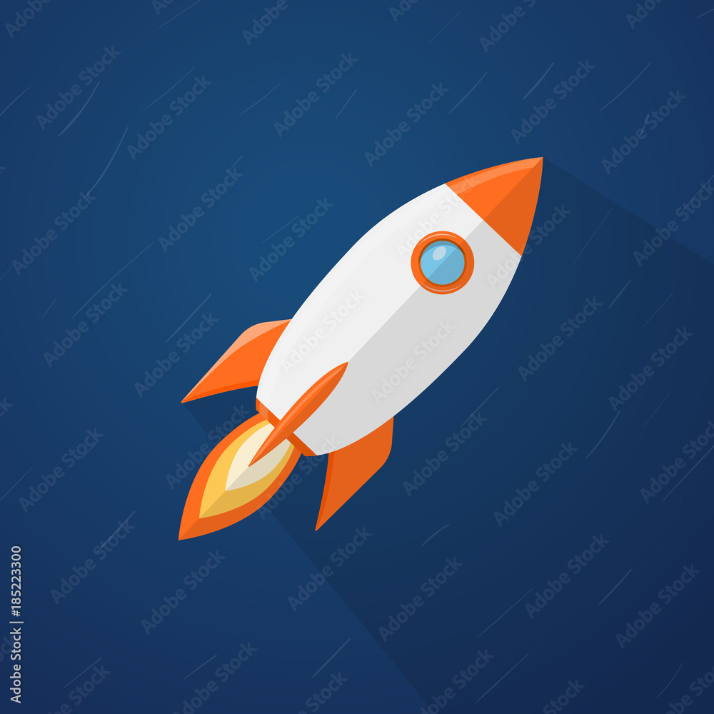 Rocketship flyi in the space with blurred stars background Stock Vector ...
