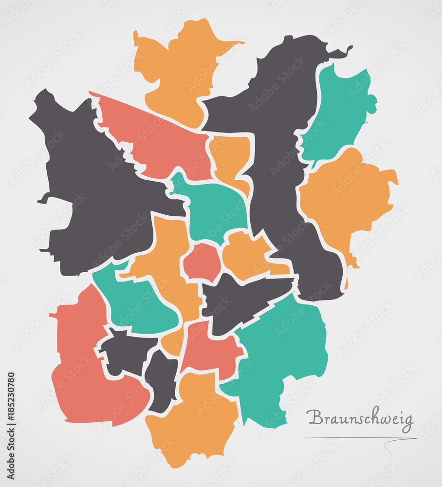 Braunschweig Map with boroughs and modern round shapes Stock Vector ...