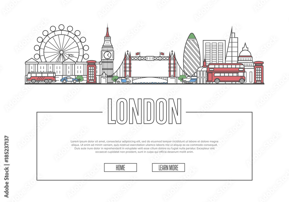 Travel London vector composition with famous architectural landmarks in ...