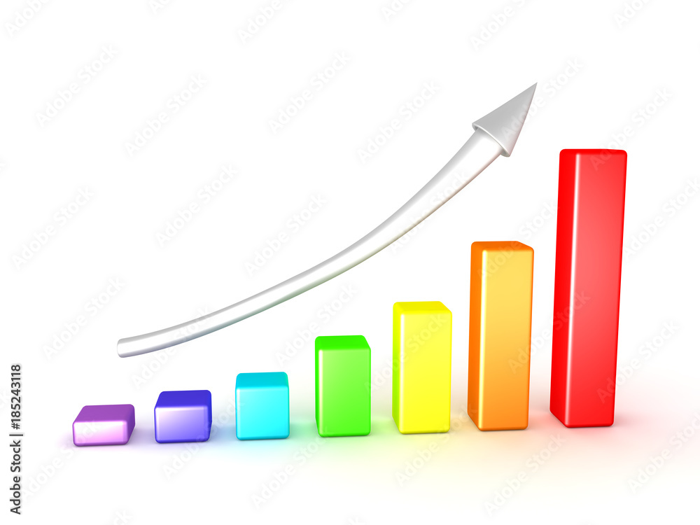 3D illustration of colorful chart graph showing upward progress Stock ...