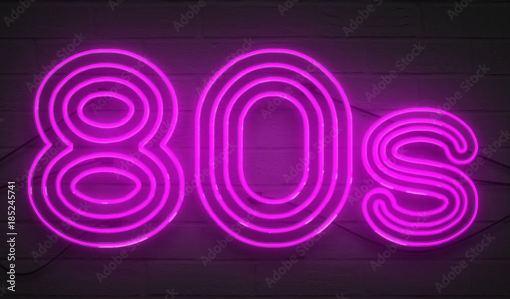disco dance 80s neon sign lights logo text glowing color purple on dark ...