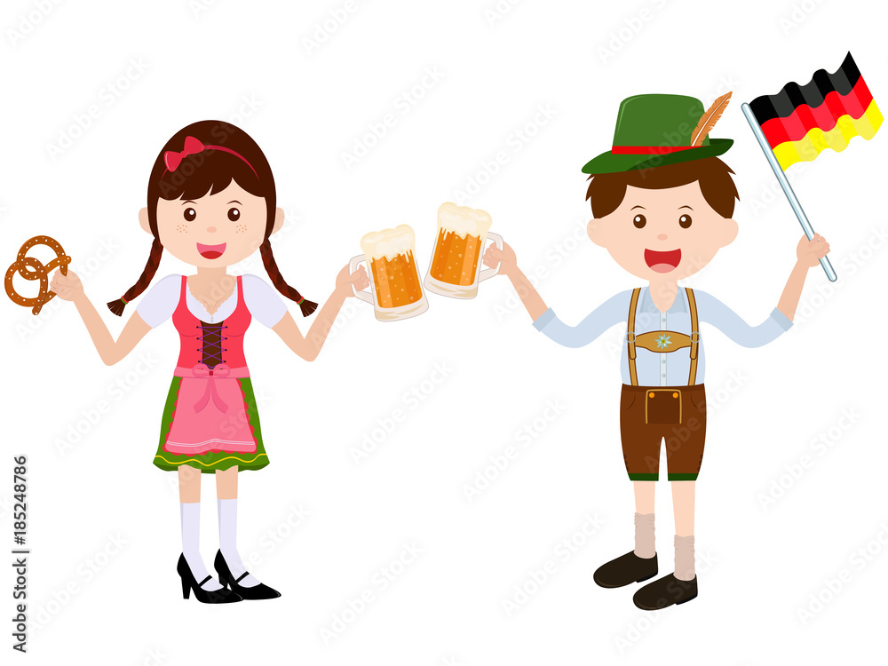 Cute Couple Wearing Germany Traditional Dress Vector Stock Illustration