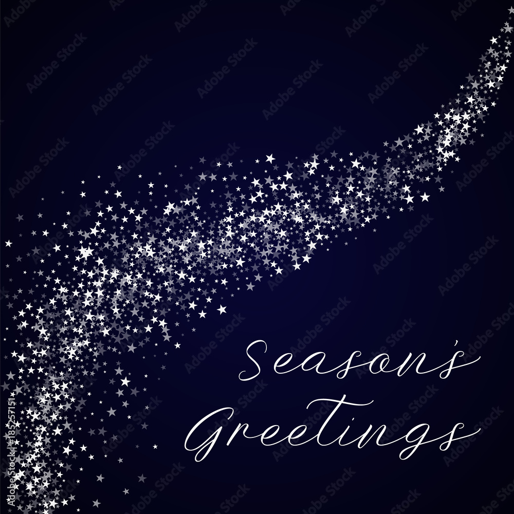 Season's Greetings greeting card. Amazing falling stars background ...